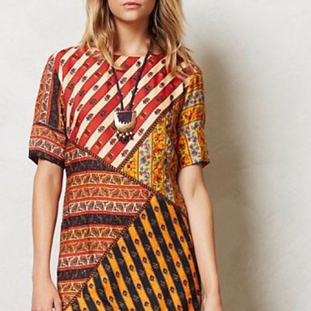 Anthropologie Embellished Patchwork Dress - Gem